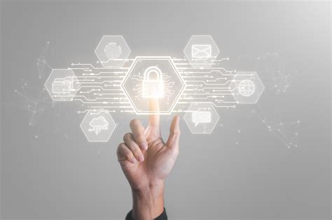 Premium Photo Data Security System Concept Business Man Use Laptop With Security Icon Screen