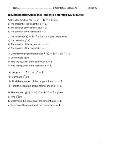 Differentiation Calculus 1a 14 03 2025 Pdf