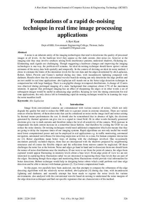 Pdf Foundations Of A Rapid Denoising Technique In Real Time Image Processing Applications