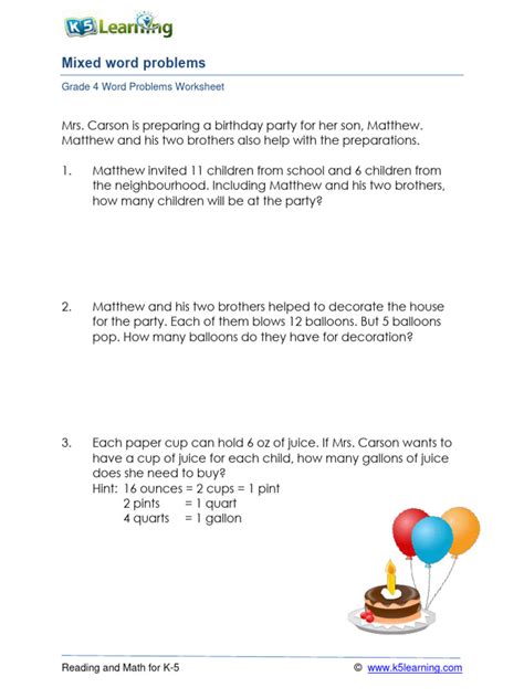 Grade 4 Mixed Word Problems B Pdf