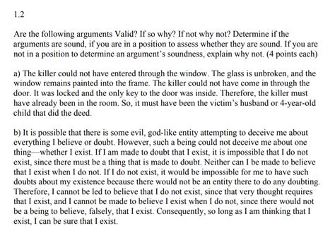 1 2 are the following arguments valid if so why if