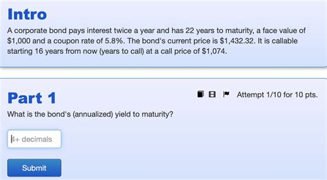 Solved Part What Is The Bond S Annualized Yield To Chegg