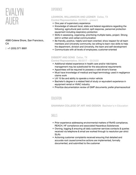 Control Representative Resume Samples Velvet Jobs