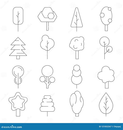 Stylized Linear Trees Vector Symbols Of Various Plants Stock Vector