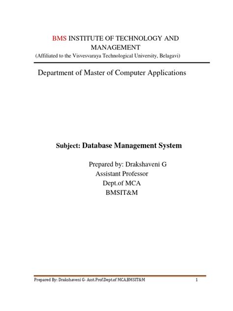 18mca31 Dbms Notes Docx Drakshaveni G Pdf Databases Relational Database