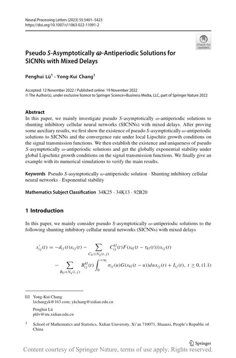 Pseudo S Asymptotically ω Antiperiodic Solutions For Sicnns With Mixed
