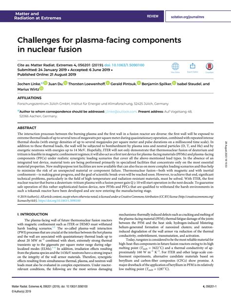 Solution Challenges For Plasma Facing Components In Nuclear Fusion