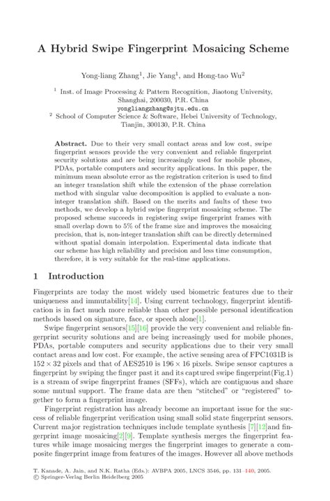 A Hybrid Swipe Fingerprint Mosaicing Scheme Mae T404 Docsity