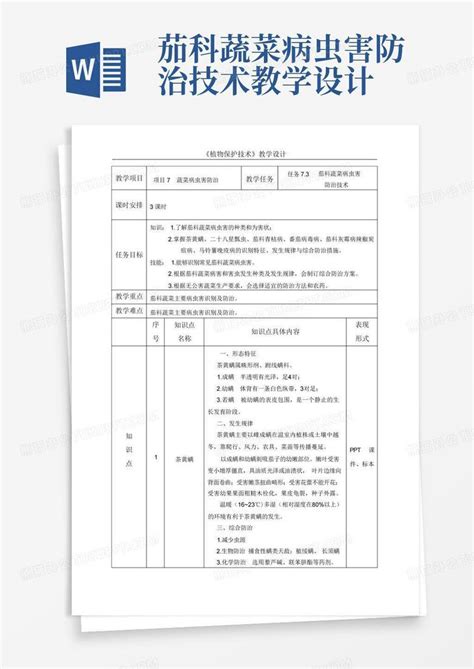 茄科蔬菜病虫害防治技术教学设计word模板下载编号qvynjavr熊猫办公