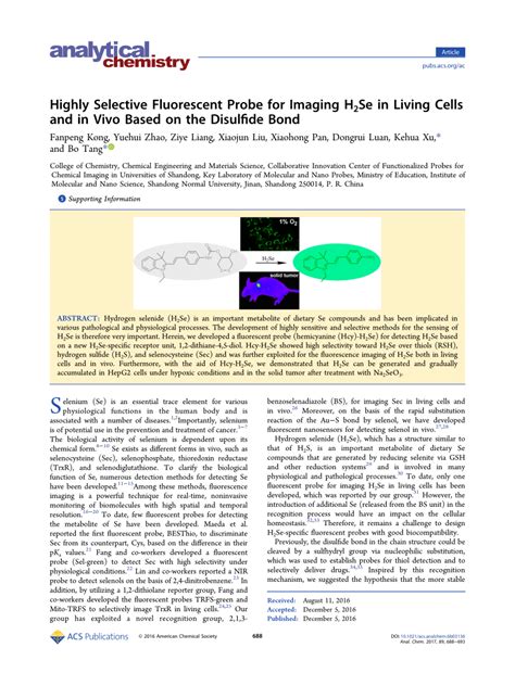 Pdf Highly Selective Fluorescent Probe For Imaging H2se In Living Cells And In Vivo Based On