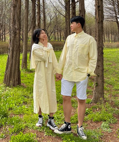 당일출고 연노랑 트임 셔츠 롱 원피스 남방 봄 가을 겨울 키작녀 커플 시밀러룩 커플코디 빅사이즈