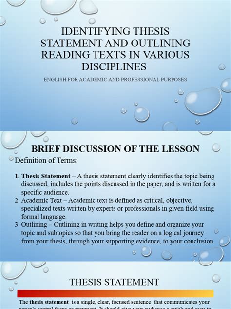 Identifying Thesis Statement And Outlining Reading Texts In Various