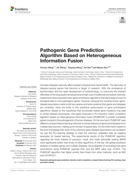 Pdf Pathogenic Gene Prediction Algorithm Based On Heterogeneous