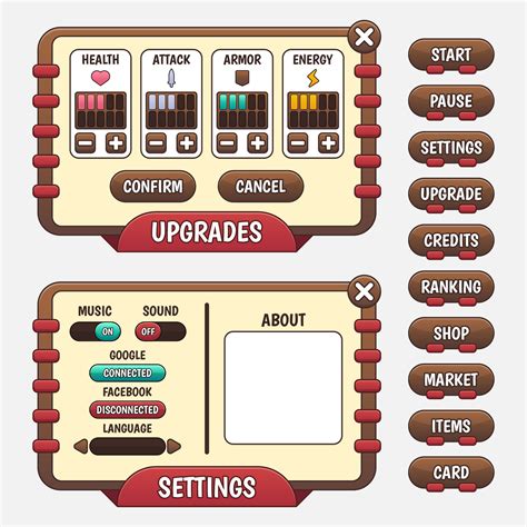 kit de gui de modelo de jogo de vetor interface gráfica do usuário do