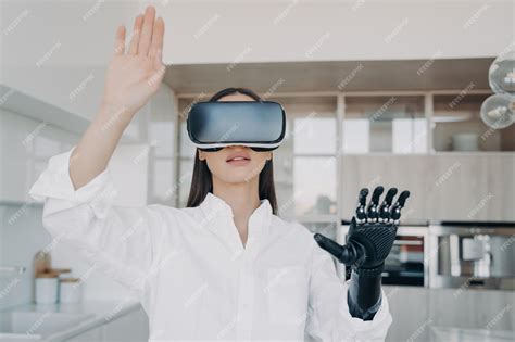 Premium Photo Techsavvy Woman Explores Virtual Reality With Her Bionic Arm Merging The