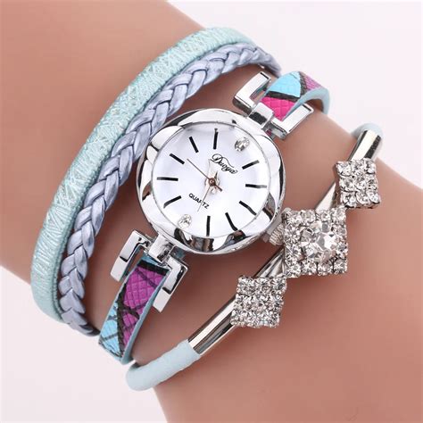 2018 Leather Braided Wrap Bracelet Watches Women Fashion Small Square Rhinestone Crystal Quartz