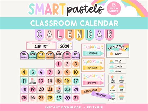 Classroom Calendar Display And Weather Station Printable Bright Pastel