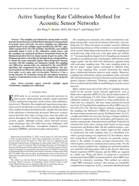 Active Sampling Rate Calibration Method For Acoustic Sensor Networks Pdf Sampling Signal