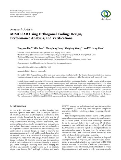 Pdf Mimo Sar Using Orthogonal Coding Design Performance Analysis