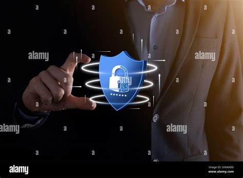 Cyber Security Network Padlock Icon And Internet Technology Networking Businessman Protecting
