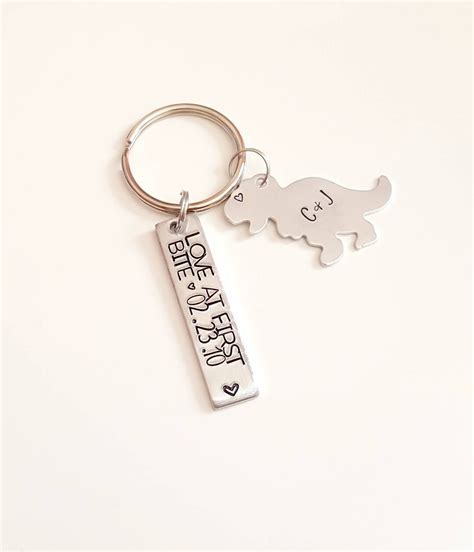 Personalized Dinosaur Couple Keychains Love At First Bite Anniversary