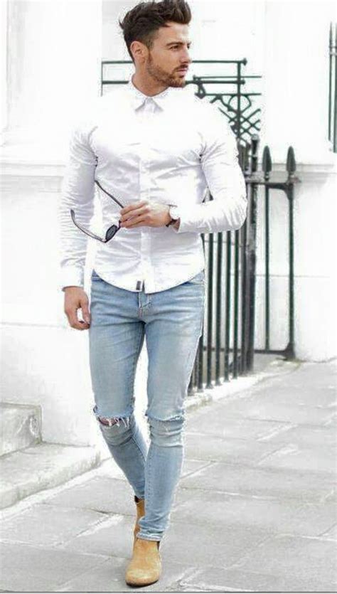 How To Style Mens White Button Up Shirt And Jeans Mens Outfits Mens