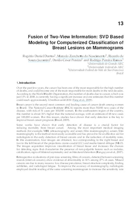 Pdf Fusion Of Two View Information Svd Based Modeling For Computerized Classification Of