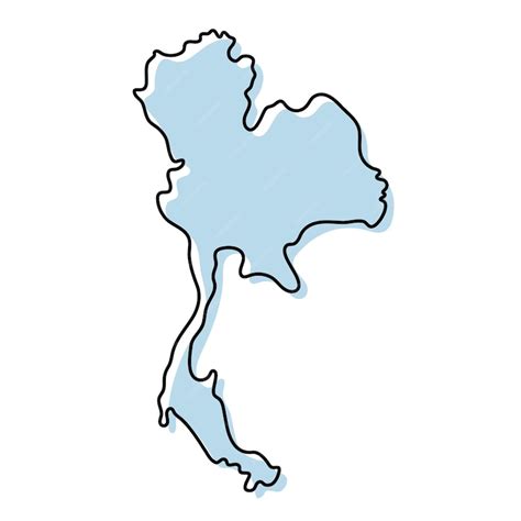 태국 아이콘의 양식된 간단한 개요 지도입니다 태국 벡터 일러스트 레이 션의 파란색 스케치 지도 프리미엄 벡터