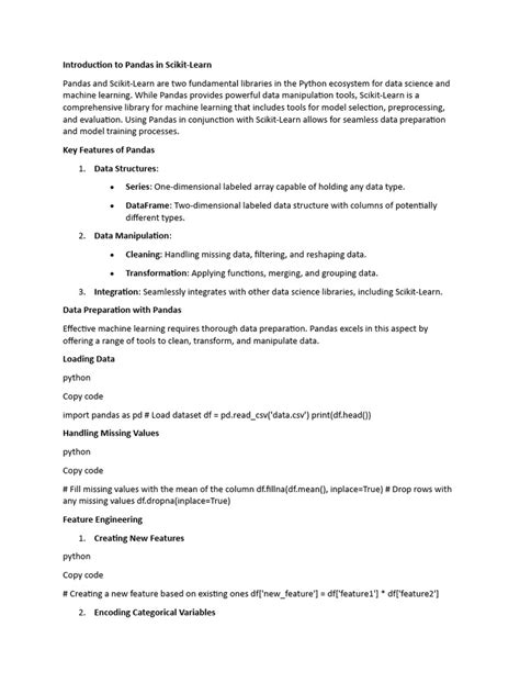 Pandas In Scikit Learn Pdf Applied Mathematics Computer Programming