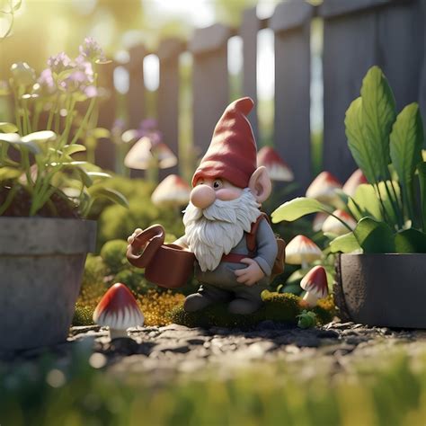 Premium Ai Image 3d Render Of Gnome In Backyard Garden