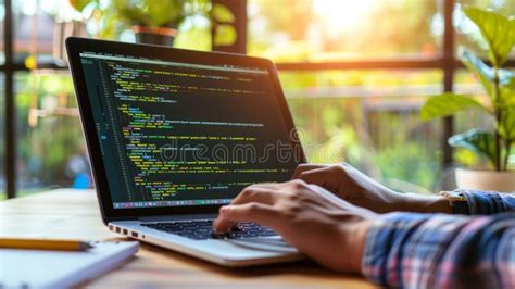 Person Debugging Code On A Laptop Modern Workspace Software