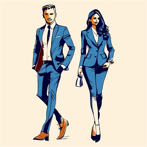 Hombre Y Mujeres Dibujo En Traje De Negocios Completo Con Zapatos