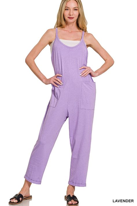 Zenana Womens Spaghetti Strap Pocketed Cotton Jumpsuit Loose Fit