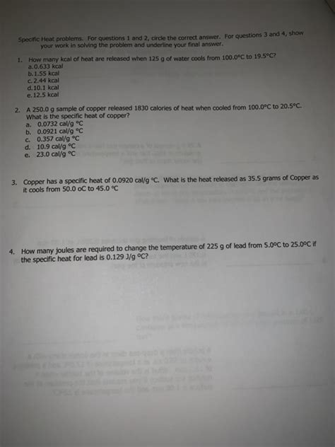 Solved Specific Heat Problems For Questions And Circle Chegg Com