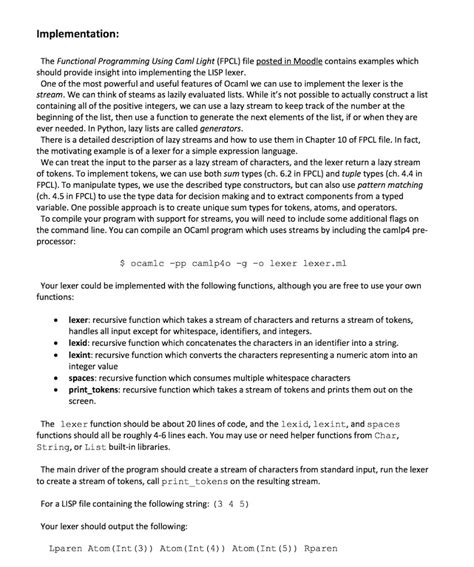 Lexical Analysis Of Lisp The Lexer Will Be A Chegg Com