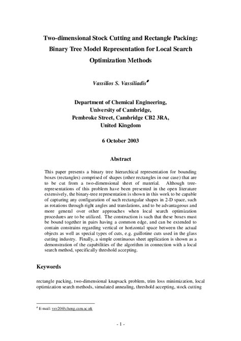 Pdf Two Dimensional Stock Cutting And Rectangle Packing Binary Tree