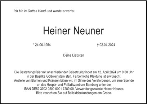Heiner Neuner Traueranzeige Frankende
