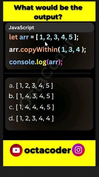 Javascript Copywithin Method Javascript Softwareengineer Quiz Webdevelopment Youtube