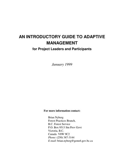 Pdf An Introductory Guide To Adaptive Management