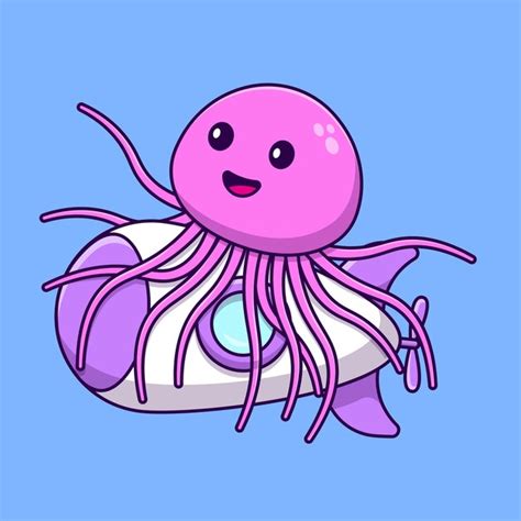 Niedlich Qualle Reiten U Boot Karikatur Vektor Heiligenbilder