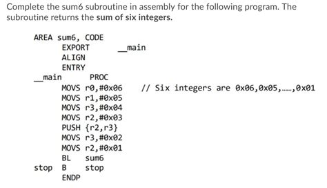 Solved Complete The Sumó Subroutine In Assembly For The