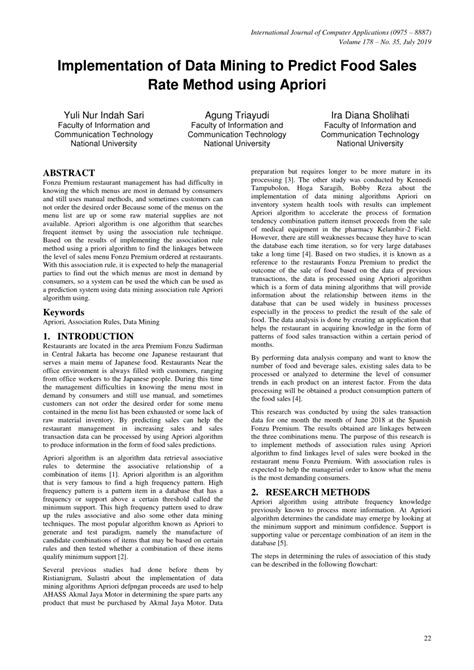 Pdf Implementation Of Data Mining To Predict Food Sales Rate Method Using Apriori