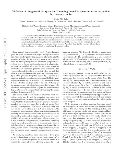 Pdf Quantum Error Correction With Degenerate Codes For Correlated Noise