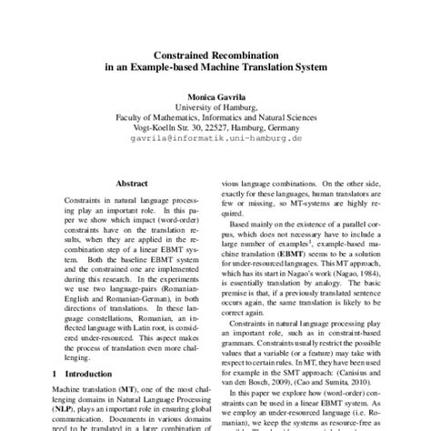 Constrained Recombination In An Example Based Machine Translation System Acl Anthology