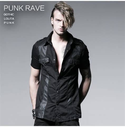 Punk Rock Black Button Up Short Sleeved T Shirt With Rebelsmarket