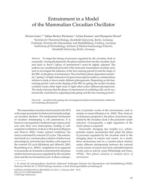Pdf Phase Response Curves Of Circadian Oscillators