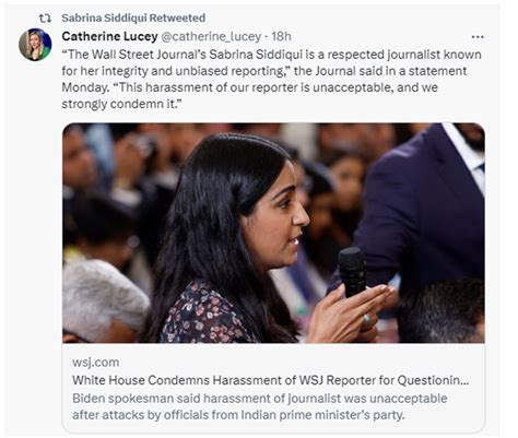 White House Condemns Online Intimidation Of Wsj Journalist Sabrina