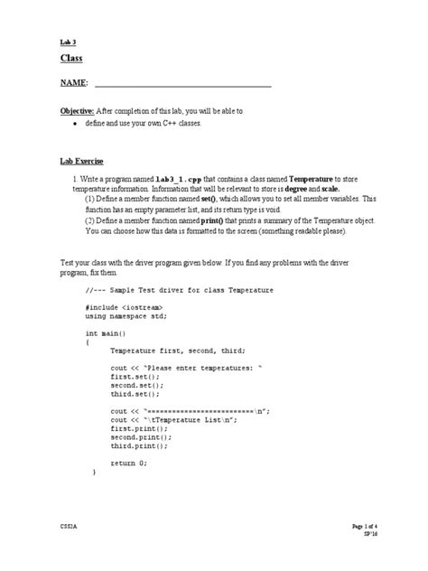 Lab03 The Class 1 Pdf Subroutine Method Computer Programming