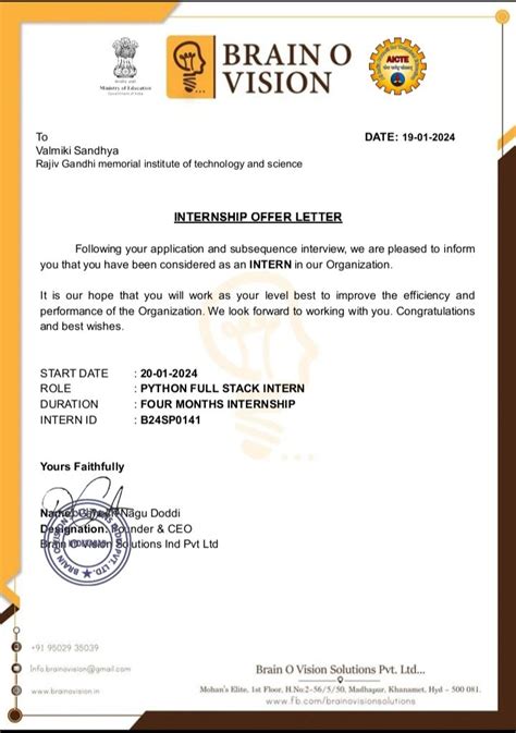 Valmiki Sandhya On Linkedin Brainovision Internship