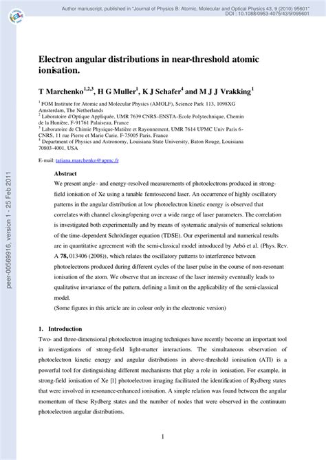 Pdf Electron Angular Distributions In Near Threshold Atomic Ionization